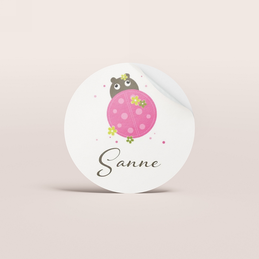 Kleine ronde sticker met lieveheersbeestje (3,7 cm) - Geboorte | Tadaaz
